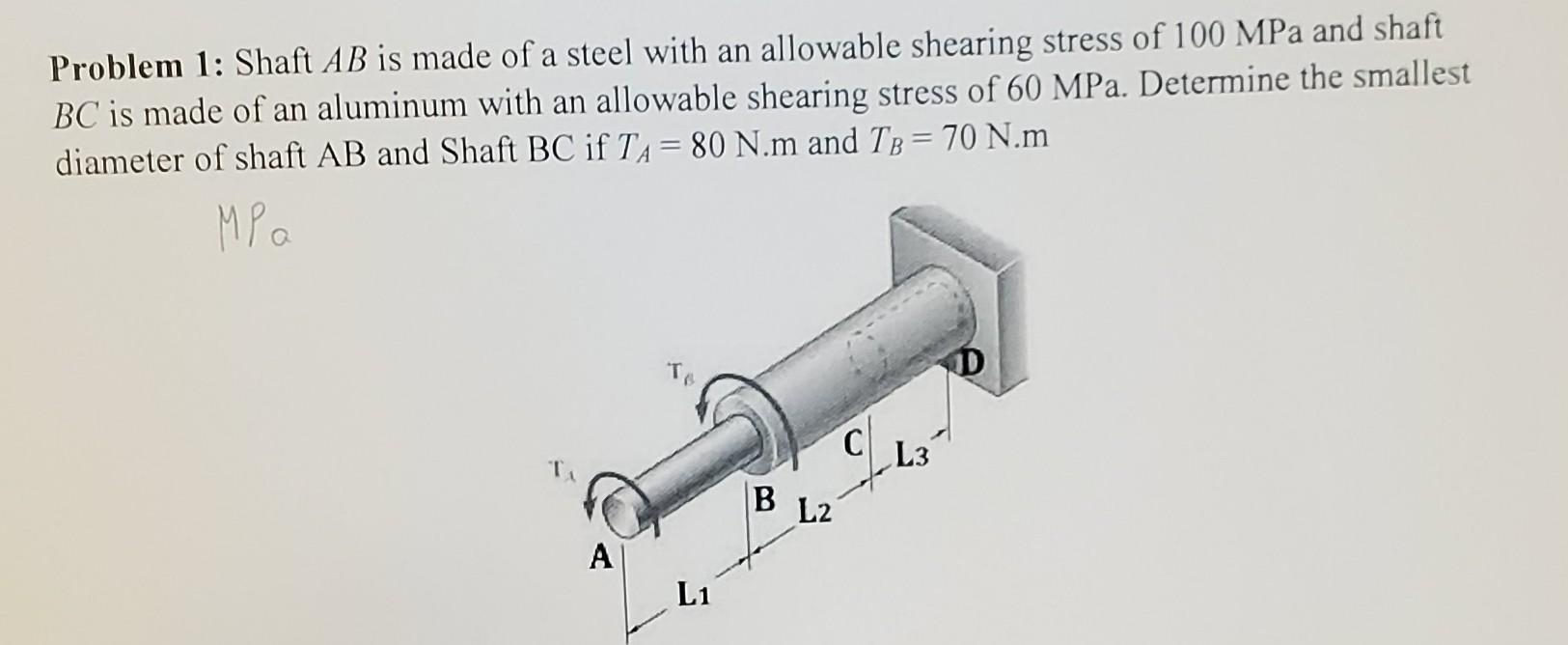 Solved Problem 1: Shaft AB is made of a steel with an | Chegg.com