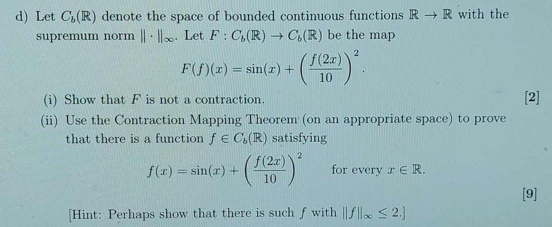 Solved 2 d) Let Co(R) denote the space of bounded continuous | Chegg.com