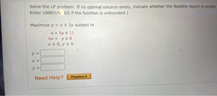 Solved Solve the LP problem. If no optimal solution exists, | Chegg.com