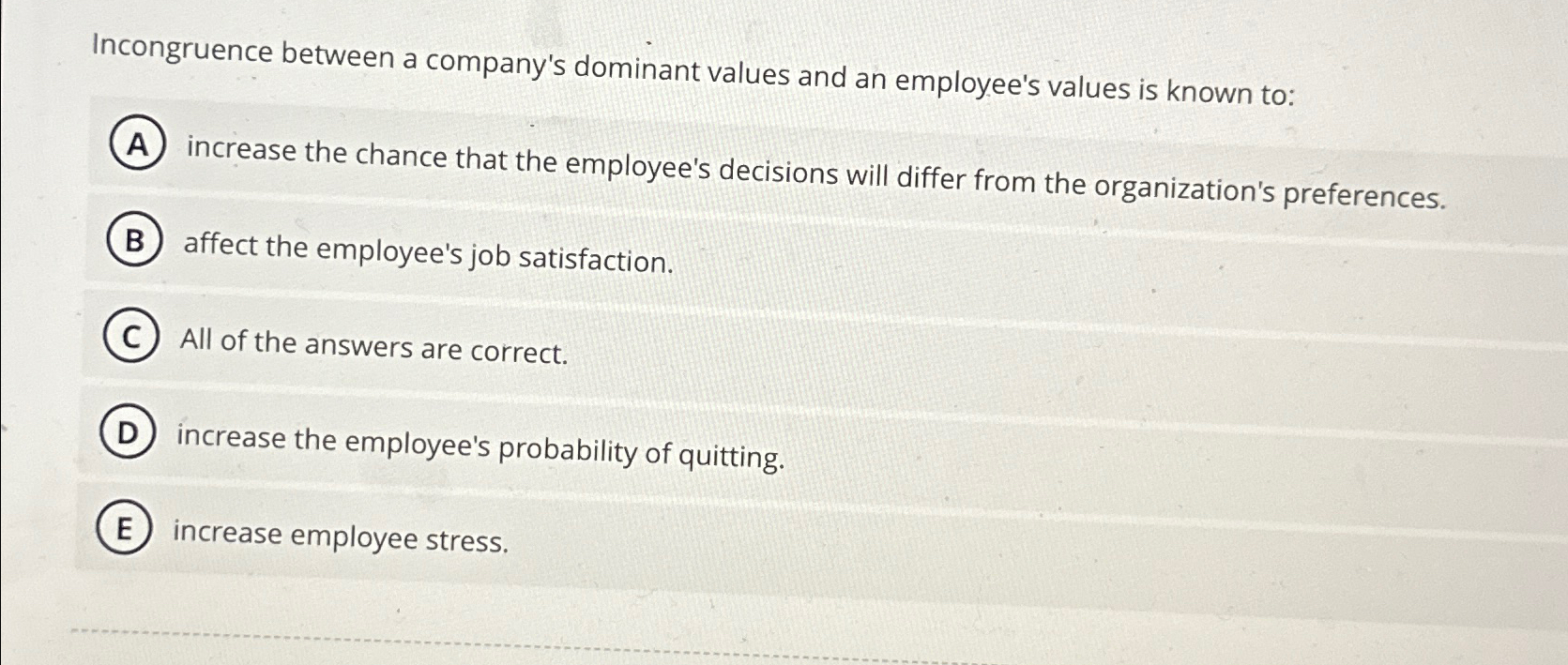 Solved Incongruence between a company's dominant values and | Chegg.com