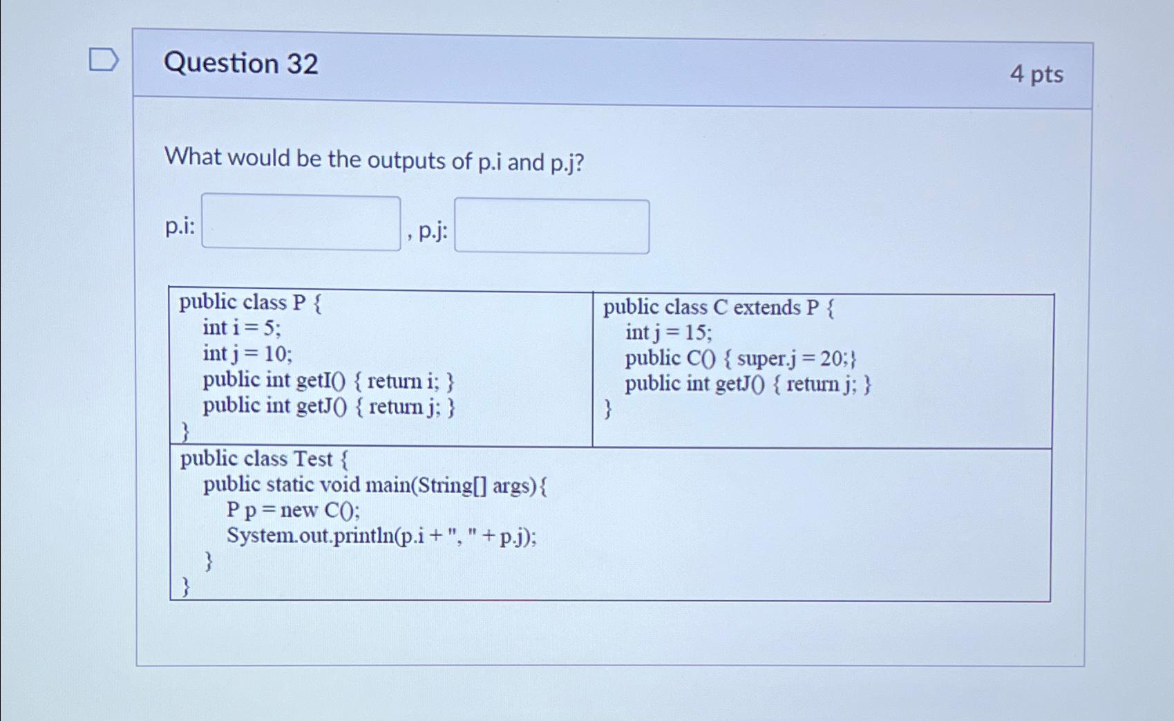 Solved Question 324 ﻿ptsWhat would be the outputs of p.i and | Chegg.com