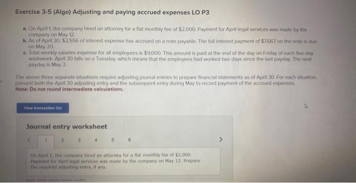 Solved Exercise 3.5 (Algo) Adjusting and paying accrued | Chegg.com