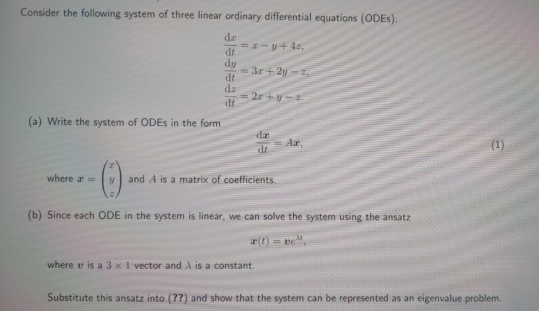 Solved Consider the following system of three linear | Chegg.com