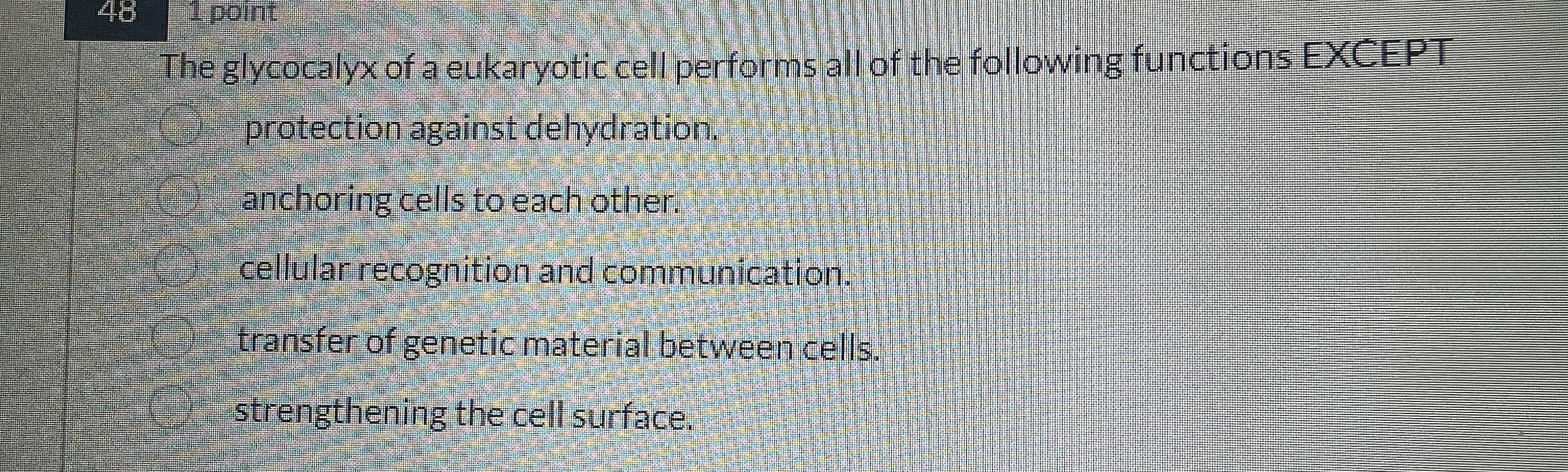 Solved The glycocalyx of a eukaryotic cell performs all of | Chegg.com
