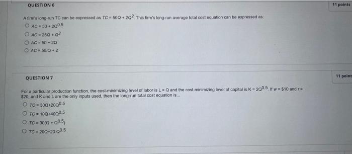 Solved A firm's long-run TC can be expressed as TC=50Q+2Q2. | Chegg.com