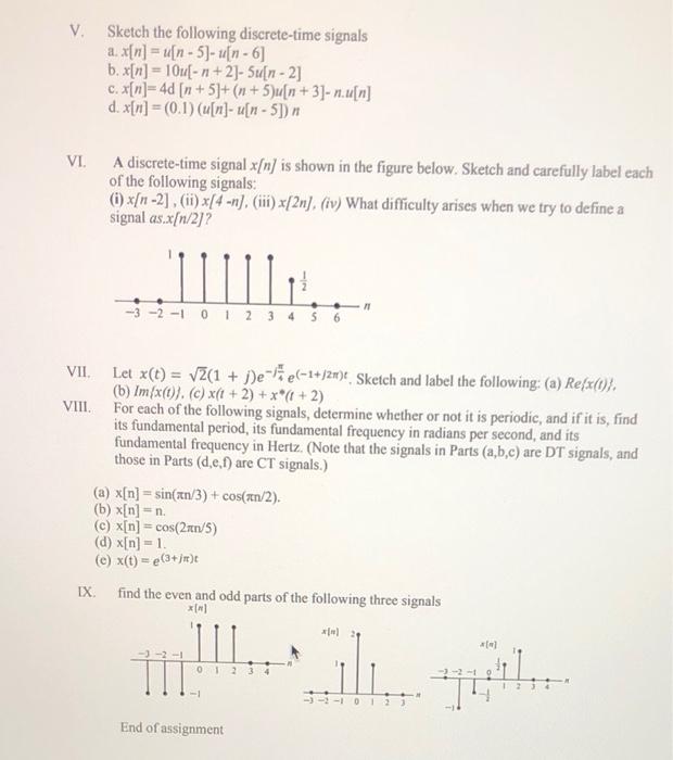 Solved V. Sketch the following discrete-time signals a. x[n] | Chegg.com