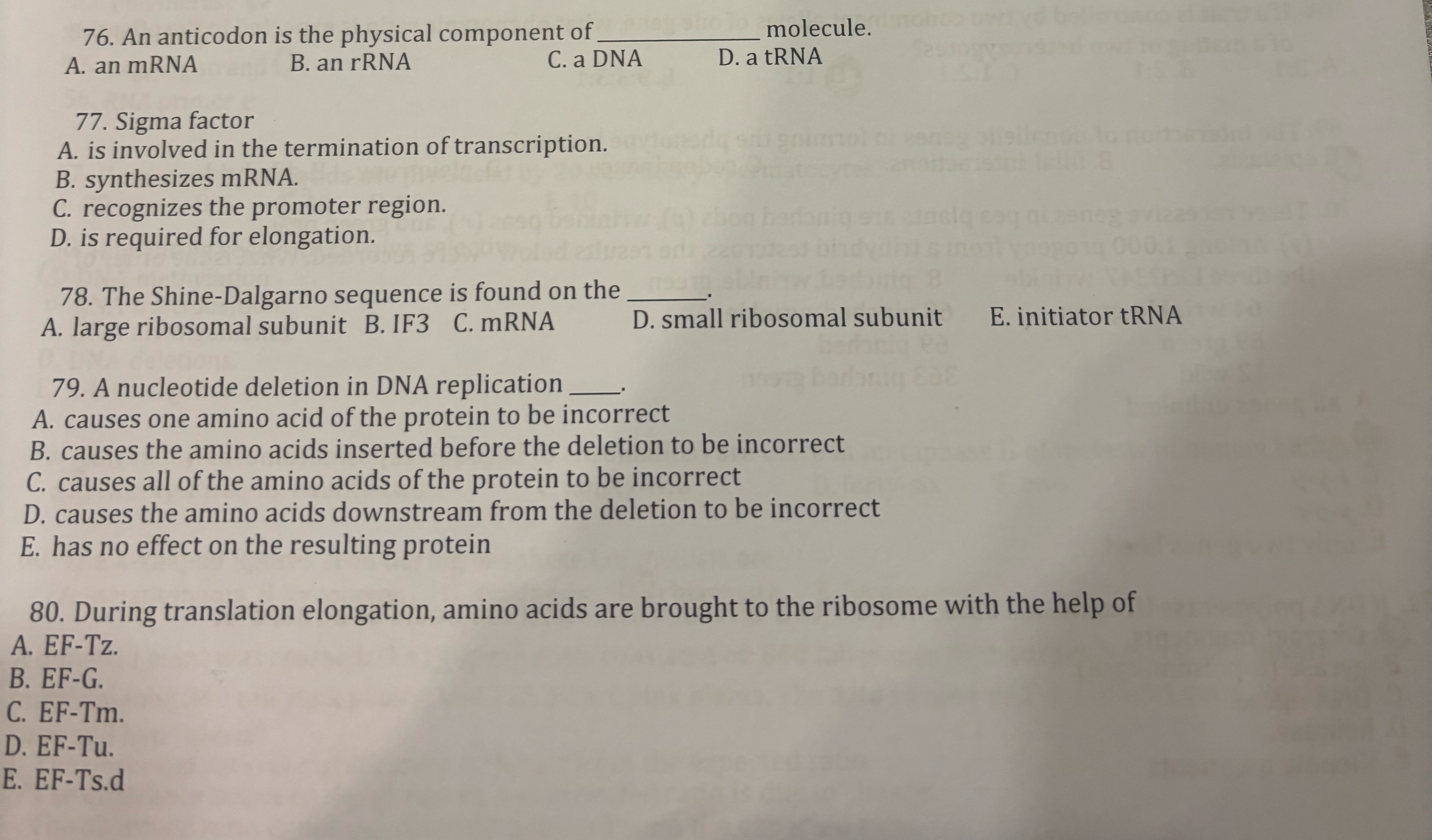 Solved An anticodon is the physical component of q, | Chegg.com