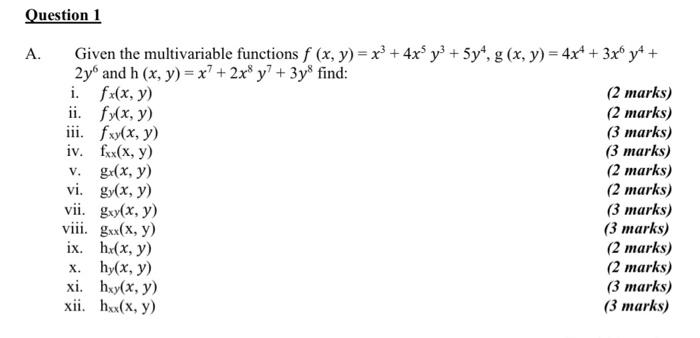 Solved A. Given the multivariable functions f (x, y) = x³ + | Chegg.com