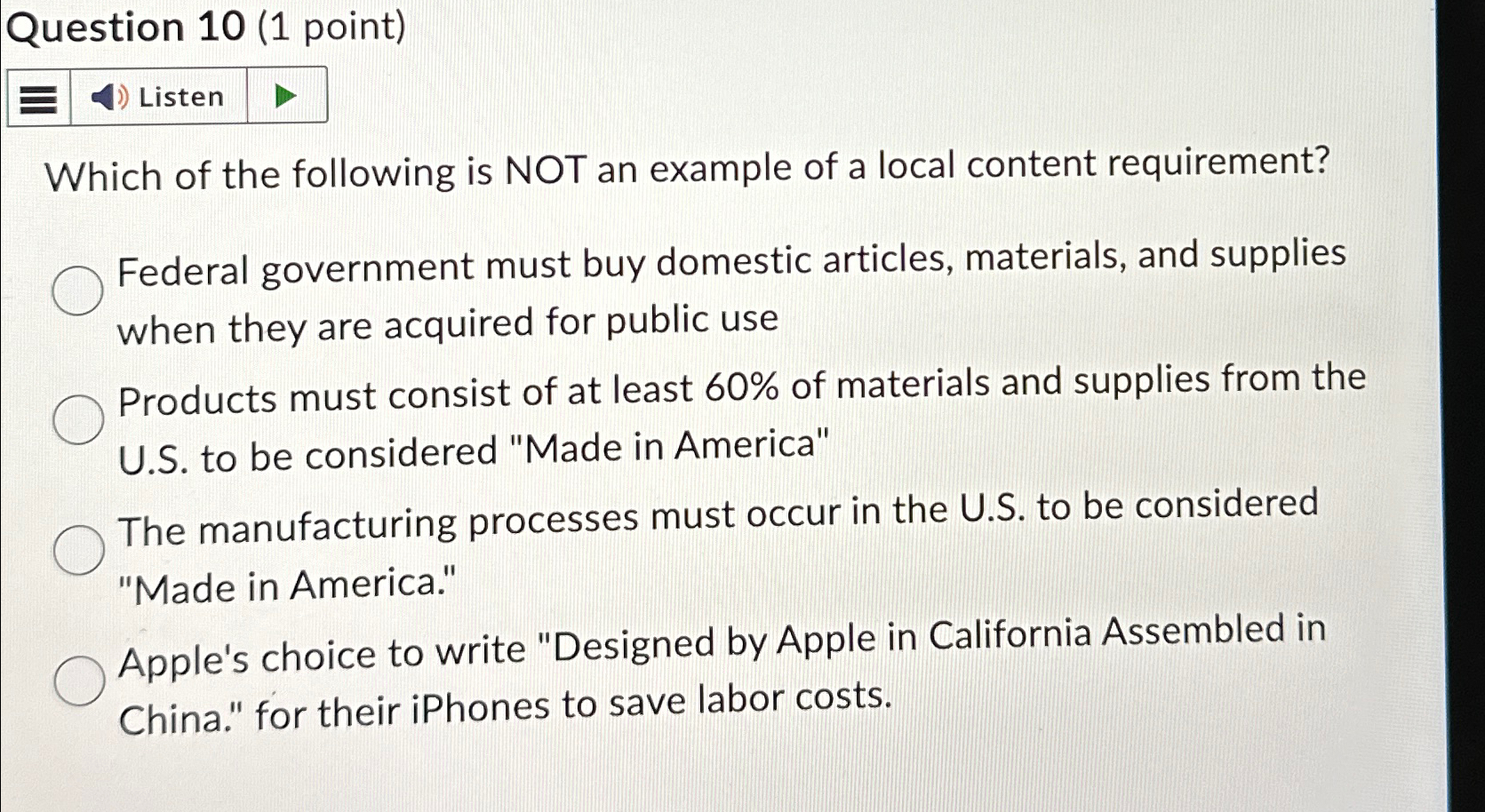 Question 10 (1 ﻿point)]Which of the following is NOT | Chegg.com