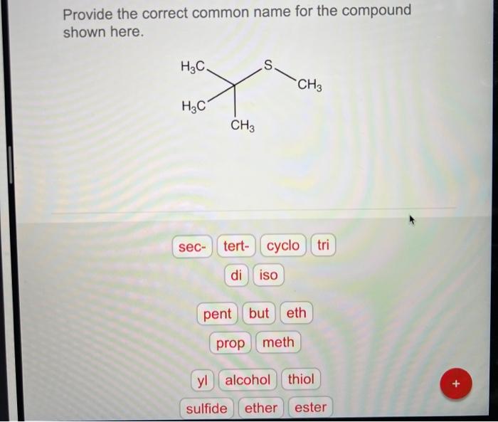 Solved Provide the correct common name for the compound | Chegg.com