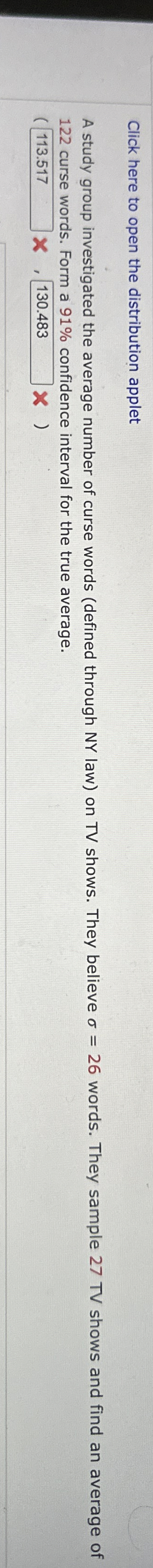 Solved Click here to open the distribution appletA study | Chegg.com