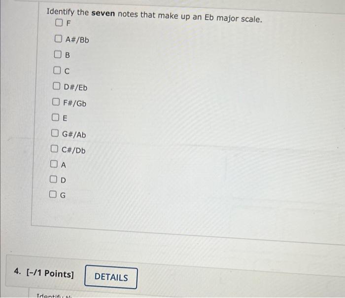 Solved Identify the seven notes that make up an Eb major | Chegg.com