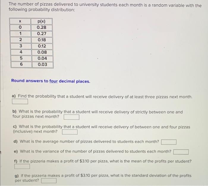 Solved The number of pizzas delivered to university students | Chegg.com