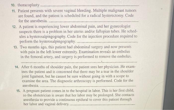 Solved provide CPT codes for the following anesthesia | Chegg.com