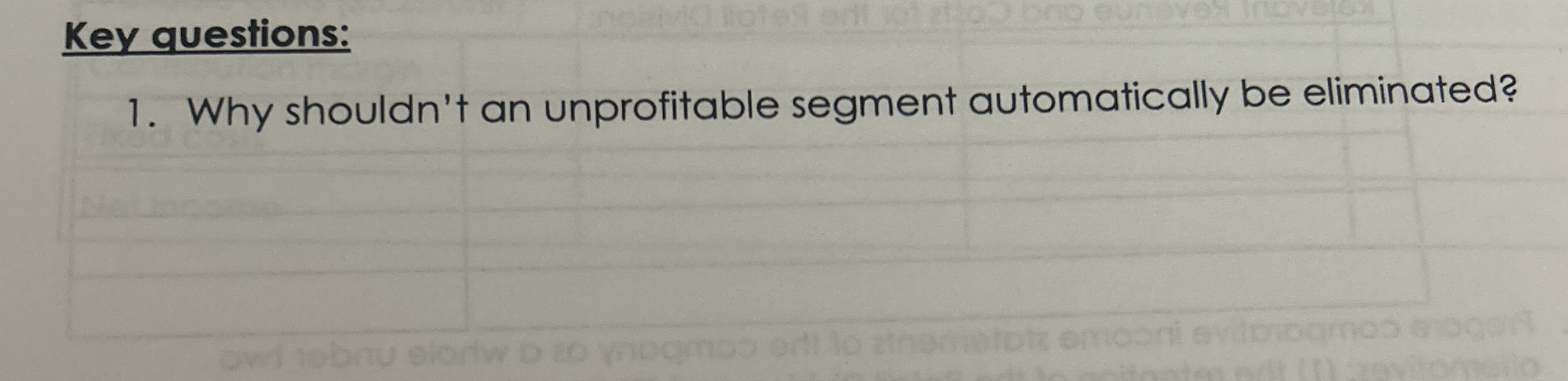 Solved Key questions:Why shouldn't an unprofitable segment | Chegg.com