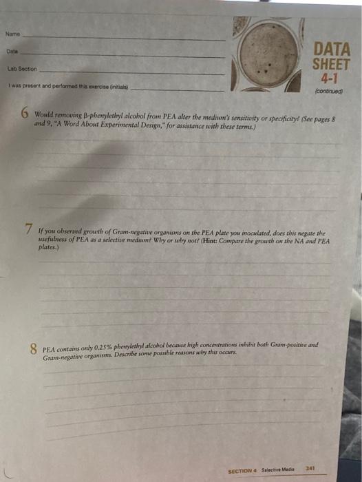 Solved Name Date Lab Section I was present and performed | Chegg.com