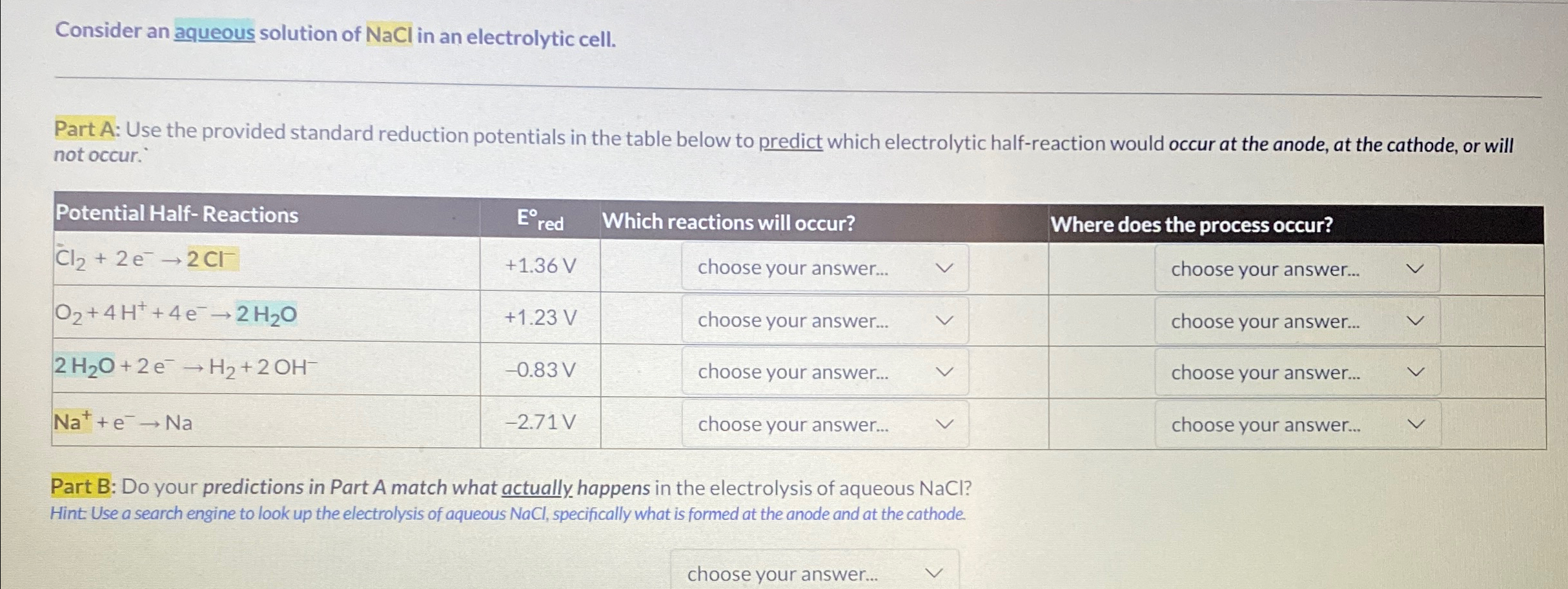 Solved Consider an aqueous solution of NaCl in an | Chegg.com