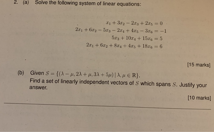 Solved 2. (a) Solve the following system of linear | Chegg.com
