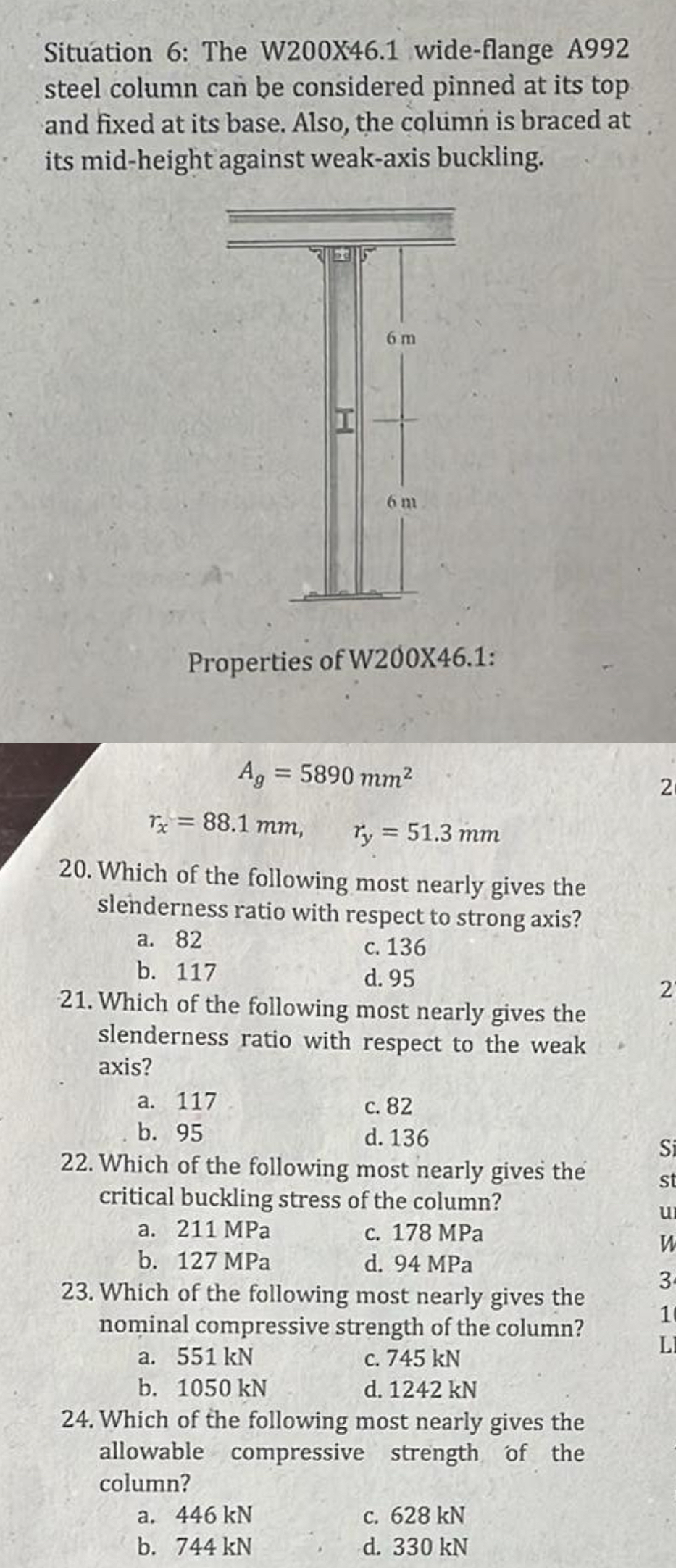 Solved Situation 6: The W200X46.1 ﻿wide-flange A992 ﻿steel | Chegg.com
