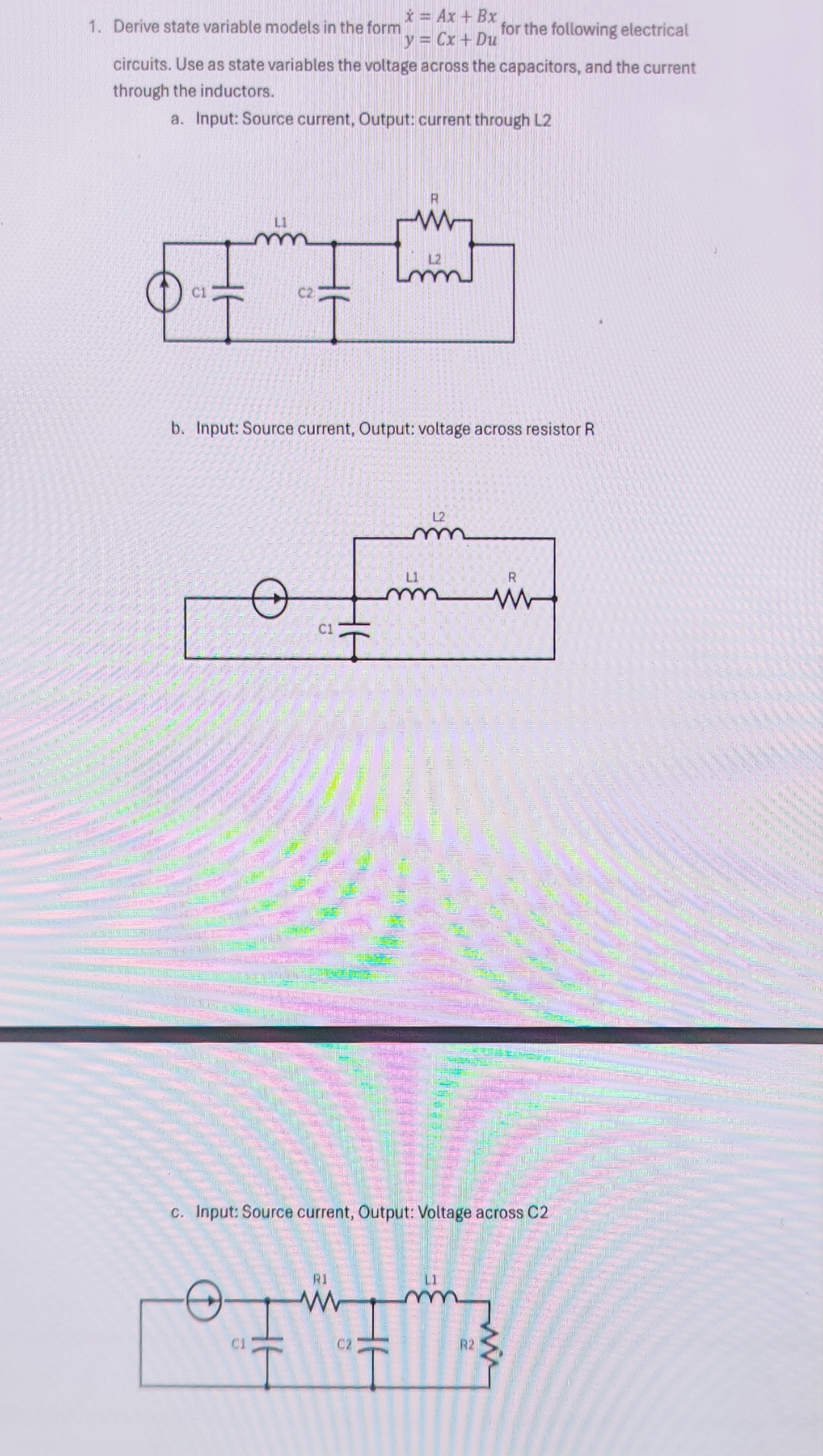 Derive state variable models in the form | Chegg.com