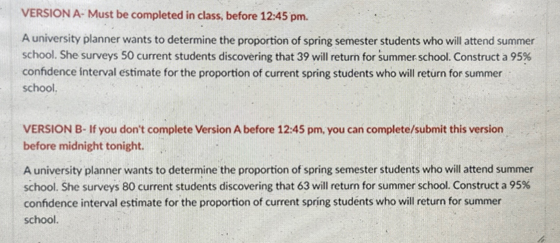 VERSION A- ﻿Must be completed in class, before | Chegg.com
