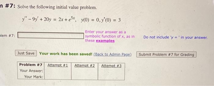 Solved \#7: Solve the following initial value problem. | Chegg.com