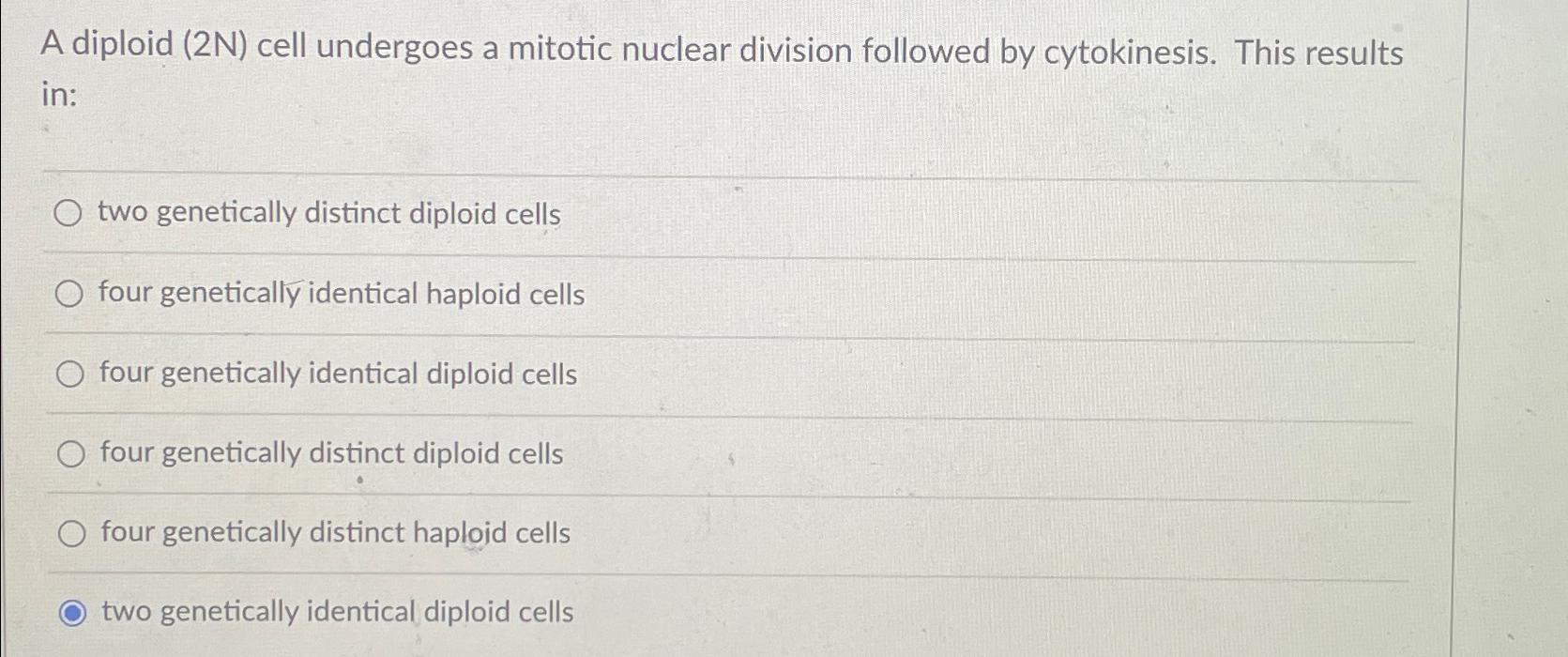 Solved A diploid ( 2N ) ﻿cell undergoes a mitotic nuclear | Chegg.com
