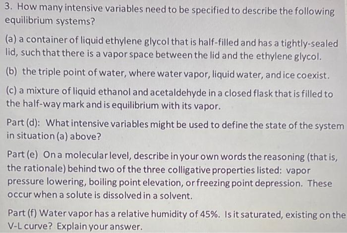 Solved 3. How many intensive variables need to be specified | Chegg.com