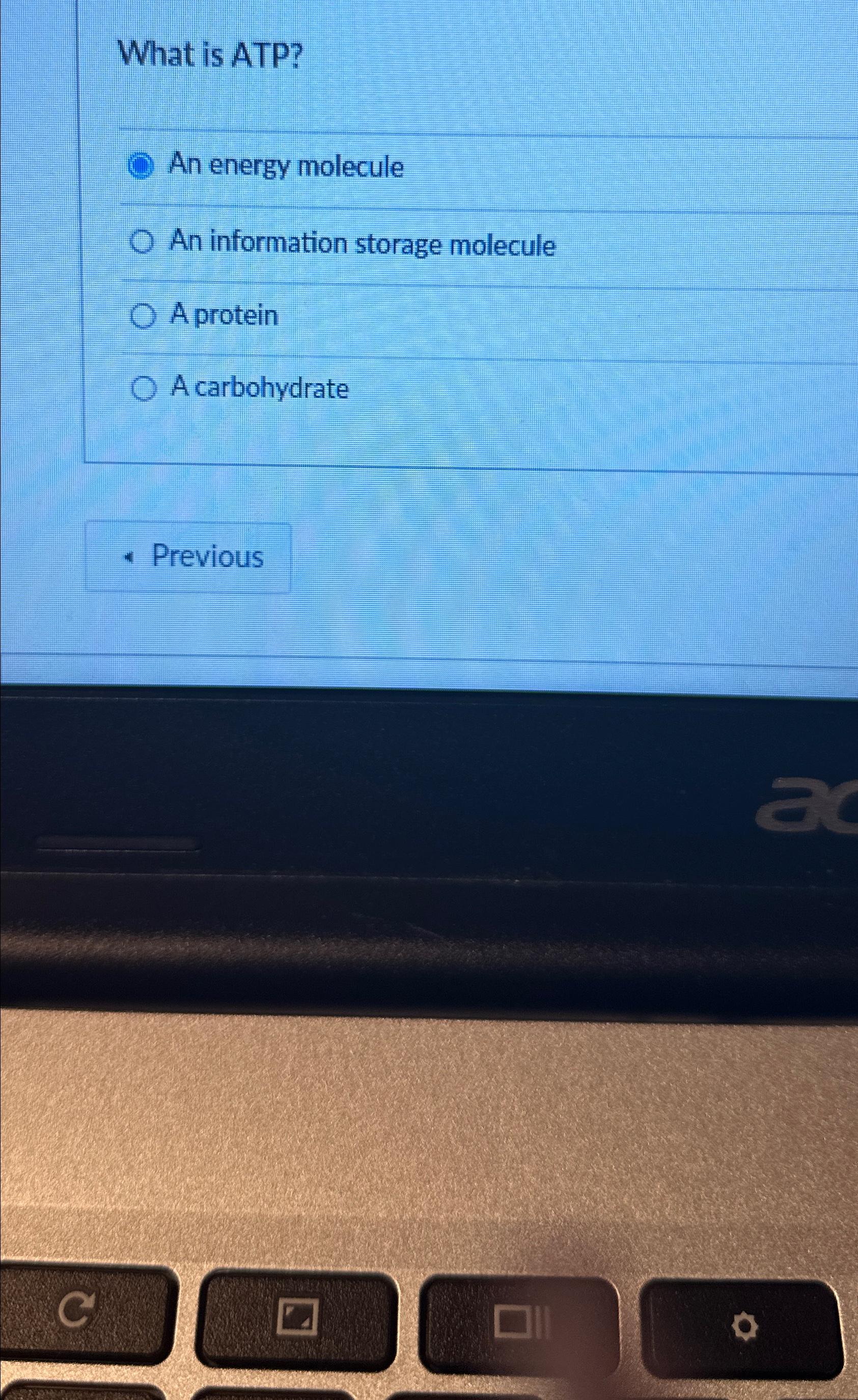 Solved What is ATP?An energy moleculeAn information storage | Chegg.com