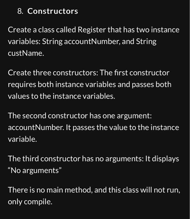 Solved 8. Constructors Create a class called Register that | Chegg.com