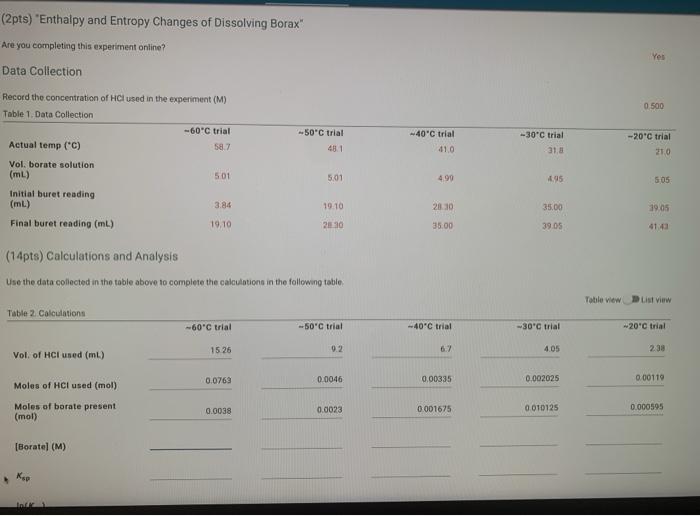 (2pts) 'Enthalpy and Entropy Changes of Dissolving | Chegg.com