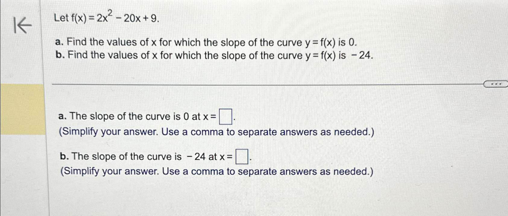 Solved Let F X 2x2 20x 9a ﻿find The Values Of X ﻿for Which