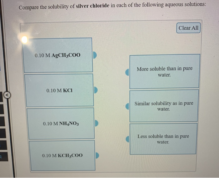 Solved Compare the solubility of silver chloride in each of | Chegg.com