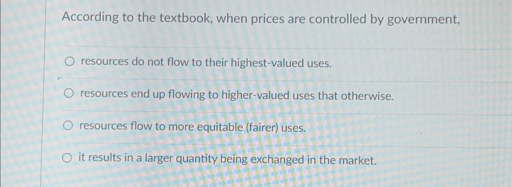 Solved According to the textbook, when prices are controlled | Chegg.com