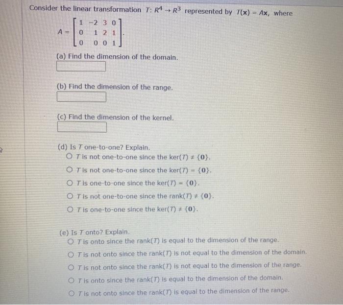 Solved Consider the linear transformation T: R4 R3 | Chegg.com