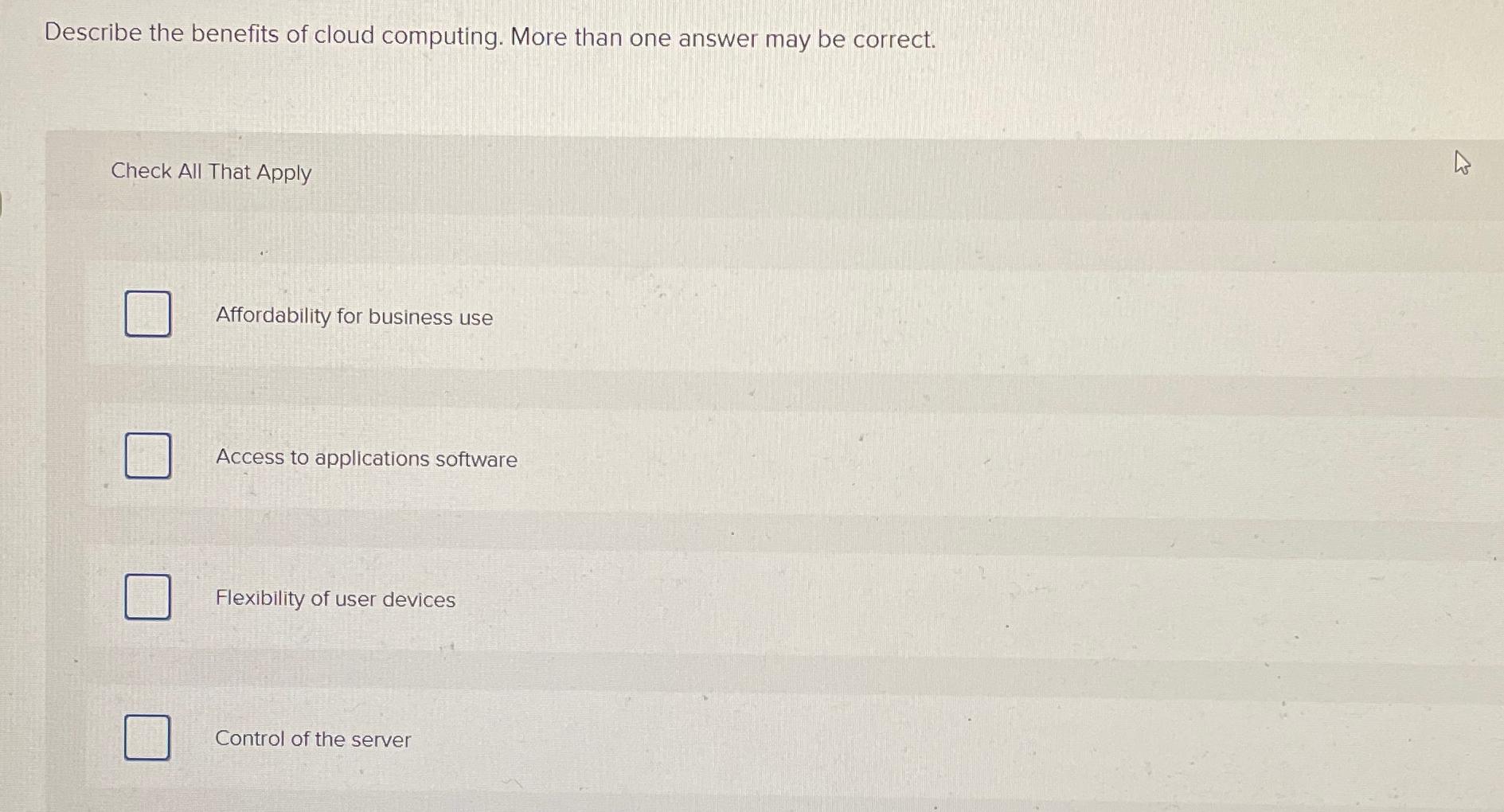Solved Describe the benefits of cloud computing. More than | Chegg.com
