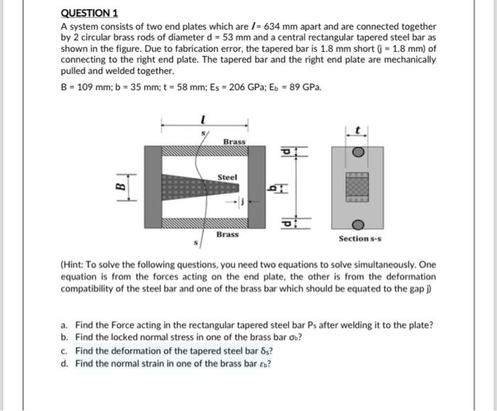 Solved QUESTION 1 A system consists of two end plates which | Chegg.com