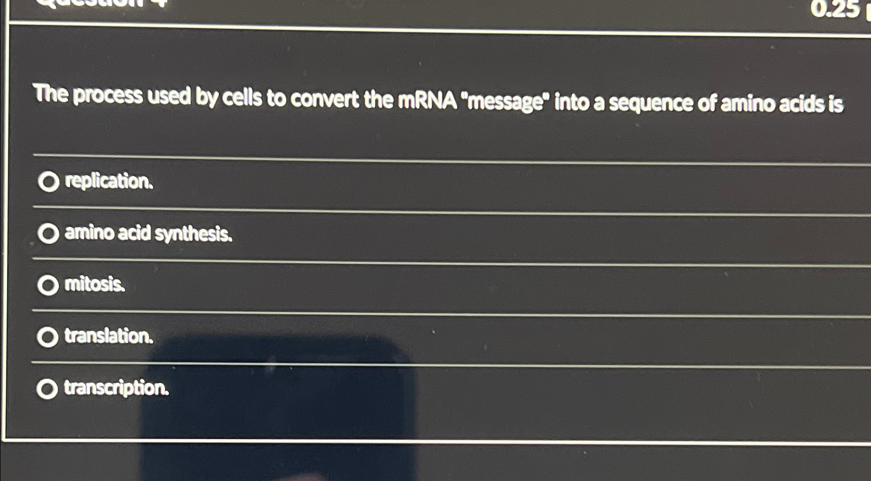 Solved The process used by cells to convert the mRNA | Chegg.com