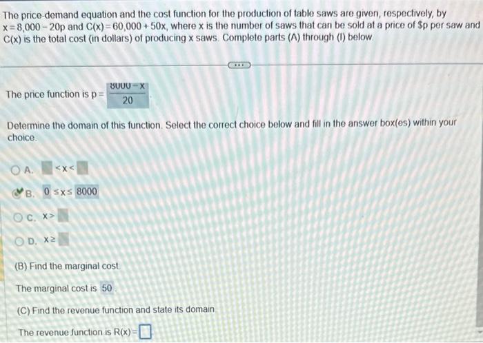 Solved The Price Demand Equation And The Cost Function For