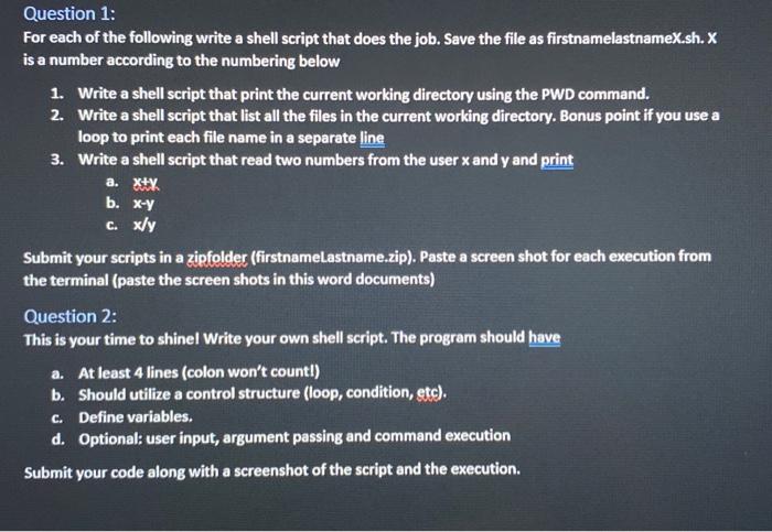Solved Question 1: For each of the following write a shell | Chegg.com