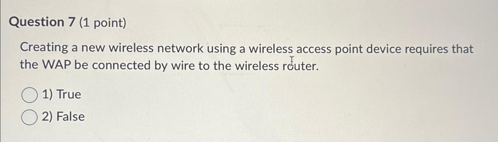 Solved Question 7 (1 ﻿point)Creating a new wireless network | Chegg.com