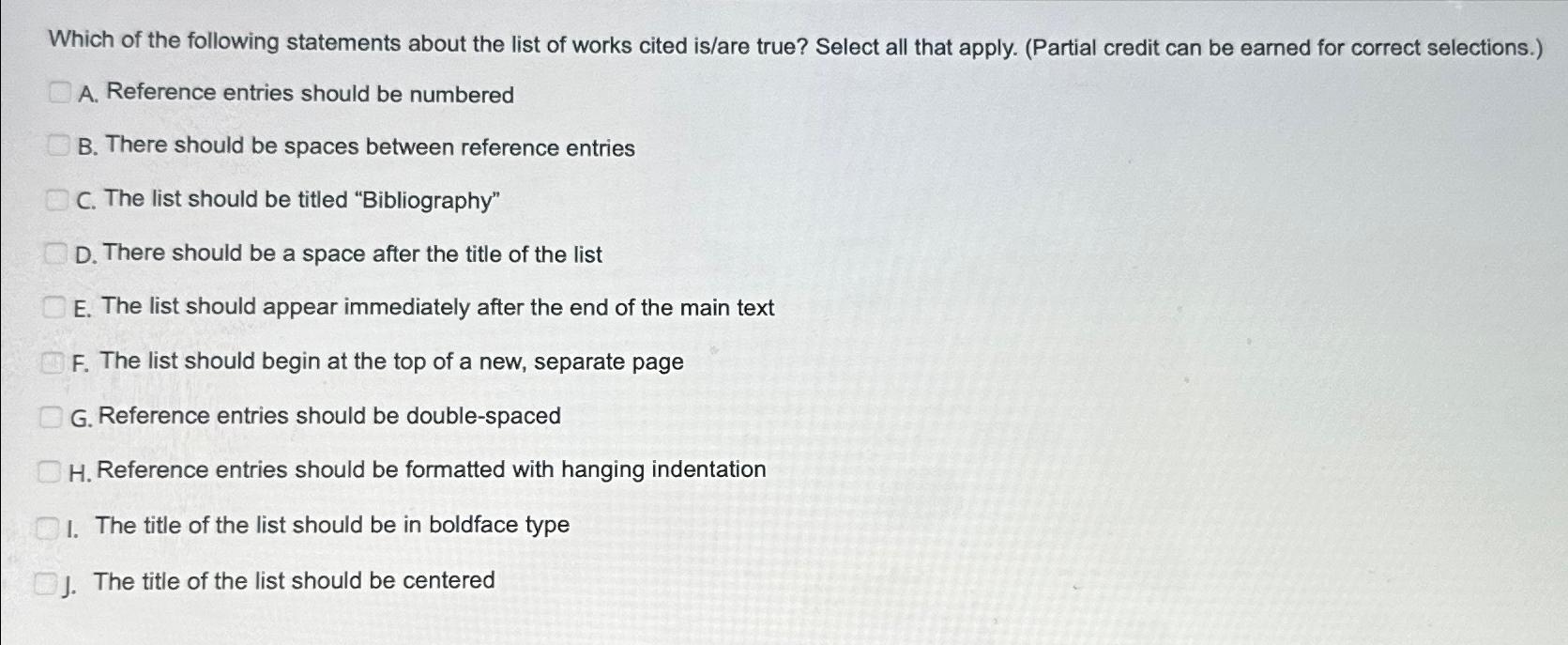 Solved Which of the following statements about the list of | Chegg.com