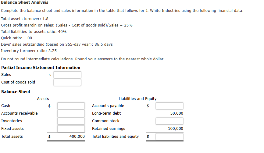 Solved Balance Sheet AnalysisComplete the balance sheet and | Chegg.com