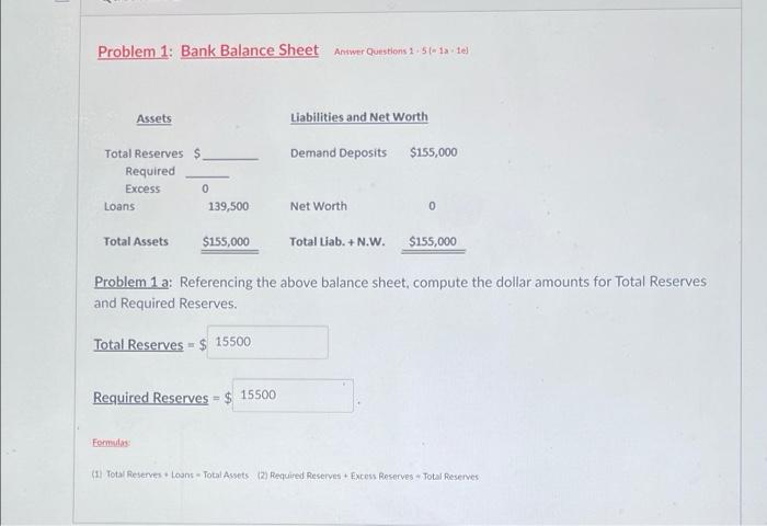 Solved Problem 1: Bank Balance Sheet Answer Questions 1-5 | Chegg.com