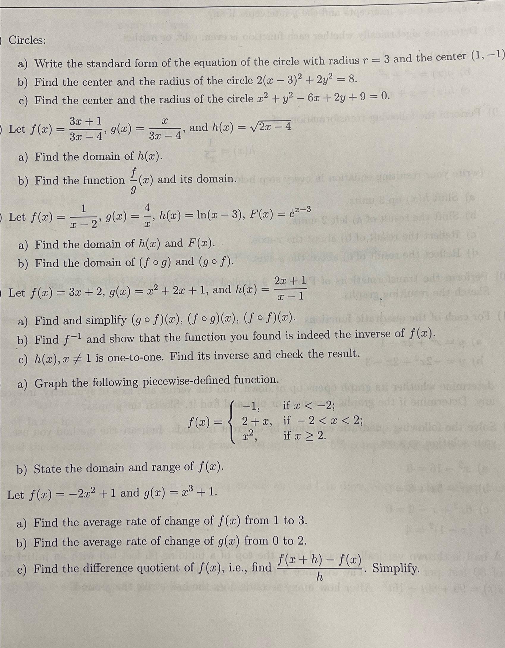 Solved Circles:a) ﻿Write the standard form of the equation | Chegg.com