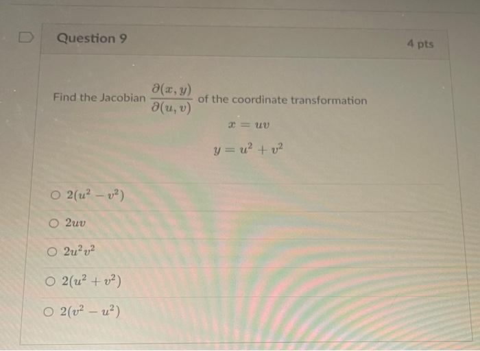 Solved Find the Jacobian ∂(u,v)∂(x,y) of the coordinate | Chegg.com