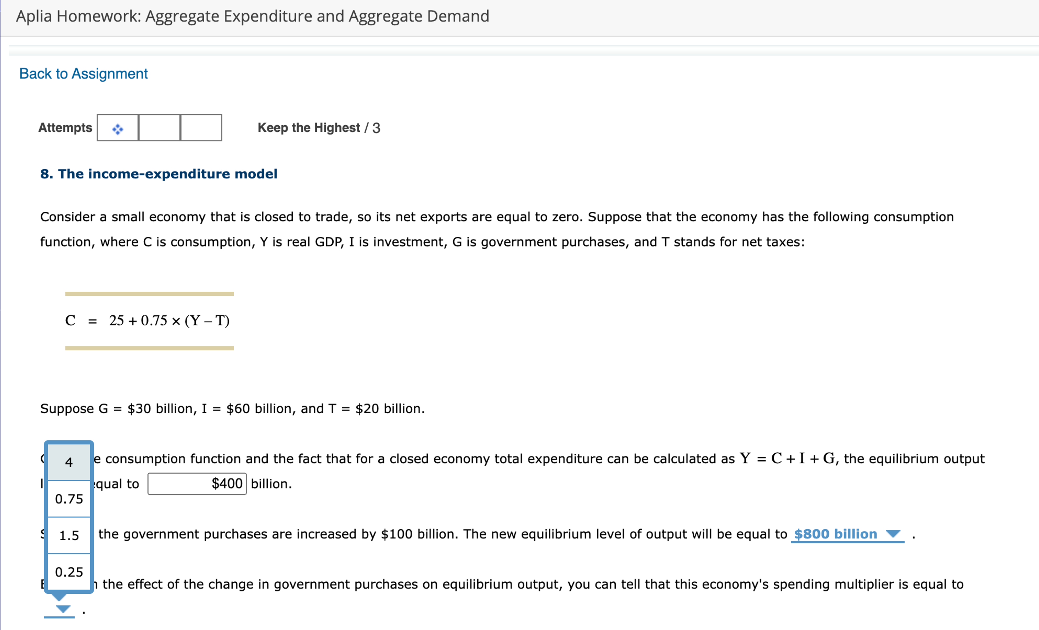 Solved AttemptsKeep the Highest / 3The income-expenditure | Chegg.com