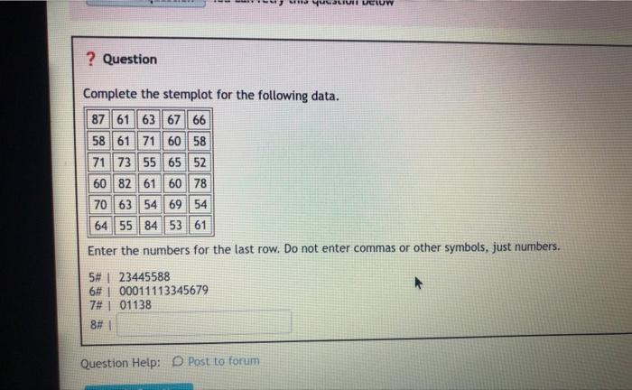 Solved Complete the stemplot for the following data. Enter | Chegg.com