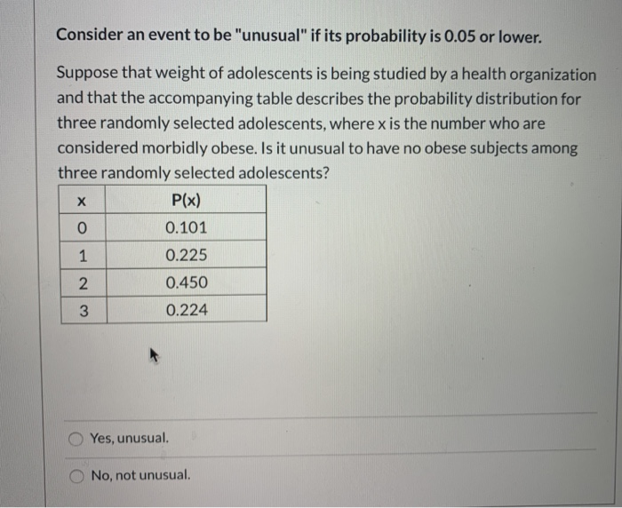Solved Consider an event to be "unusual" if its probability | Chegg.com