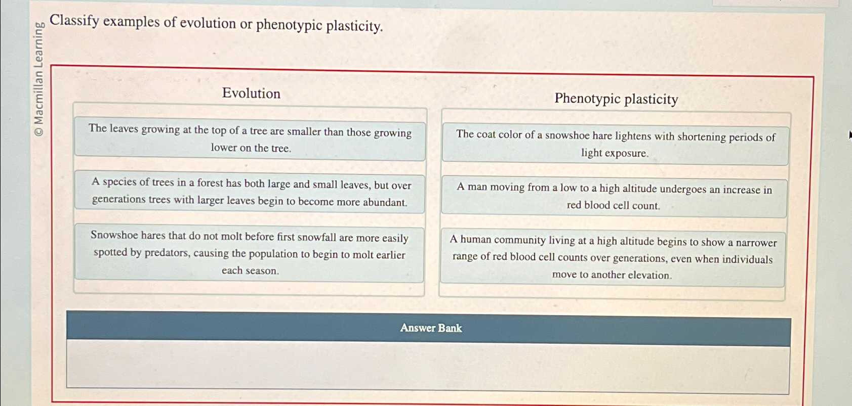 Solved Classify examples of evolution or phenotypic | Chegg.com